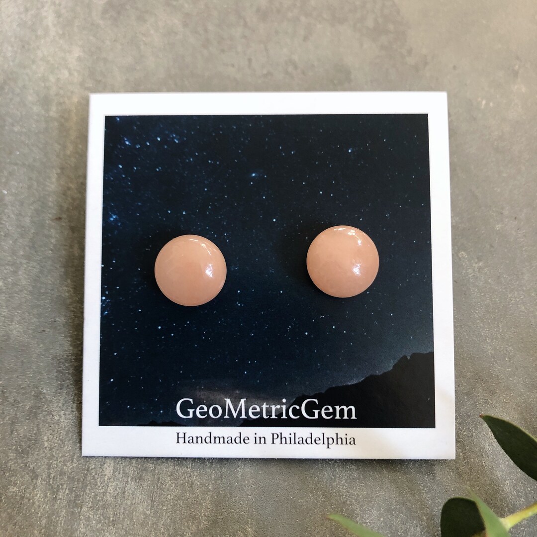 Simple Gemstone Stud Earrings Sunstone Peachy Beige Stone Ball Surgical ...