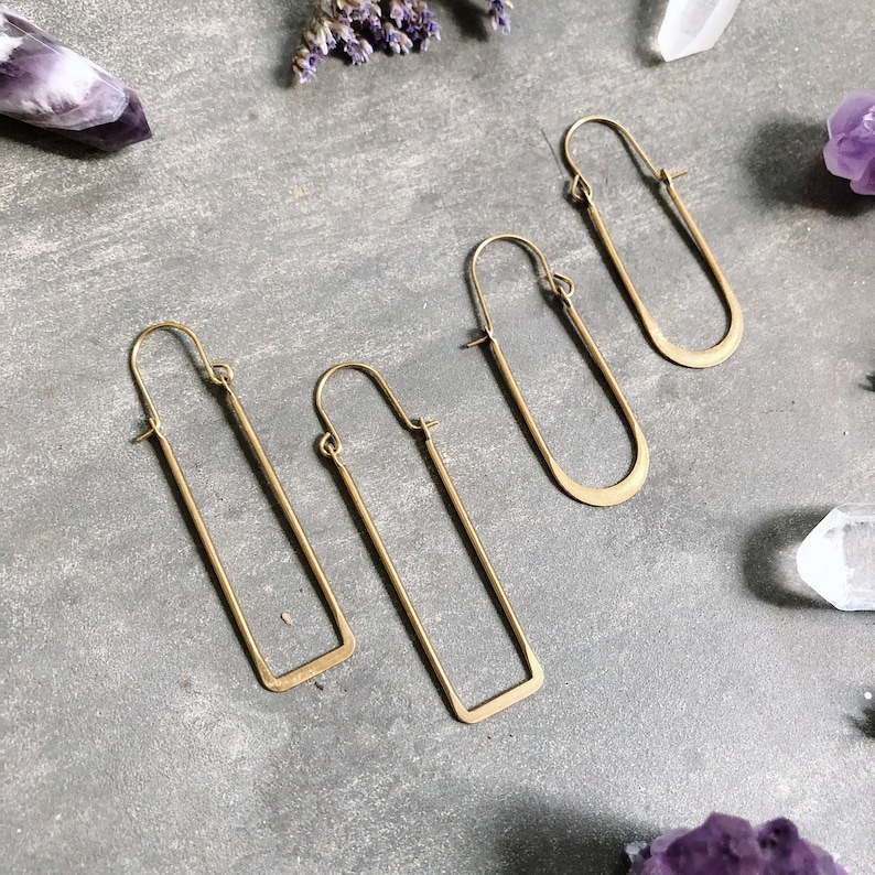 Geometric Hoops Simple Brass Gold Wire Rectangle Oval Medium - Etsy