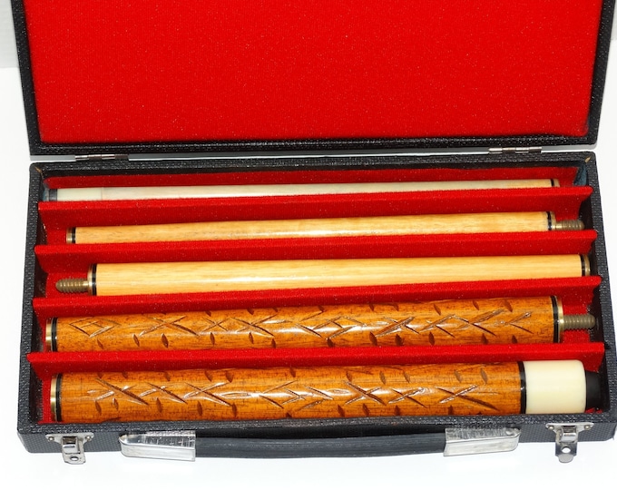 Vintage 5 Piece Carved WOOD POOL CUE, Carry Case, Felt Lined - Etsy