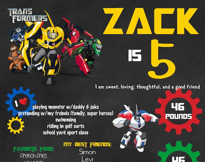 Transformers Theme Digital Chalkboard, 5th Birthday, Birthday Boy ...