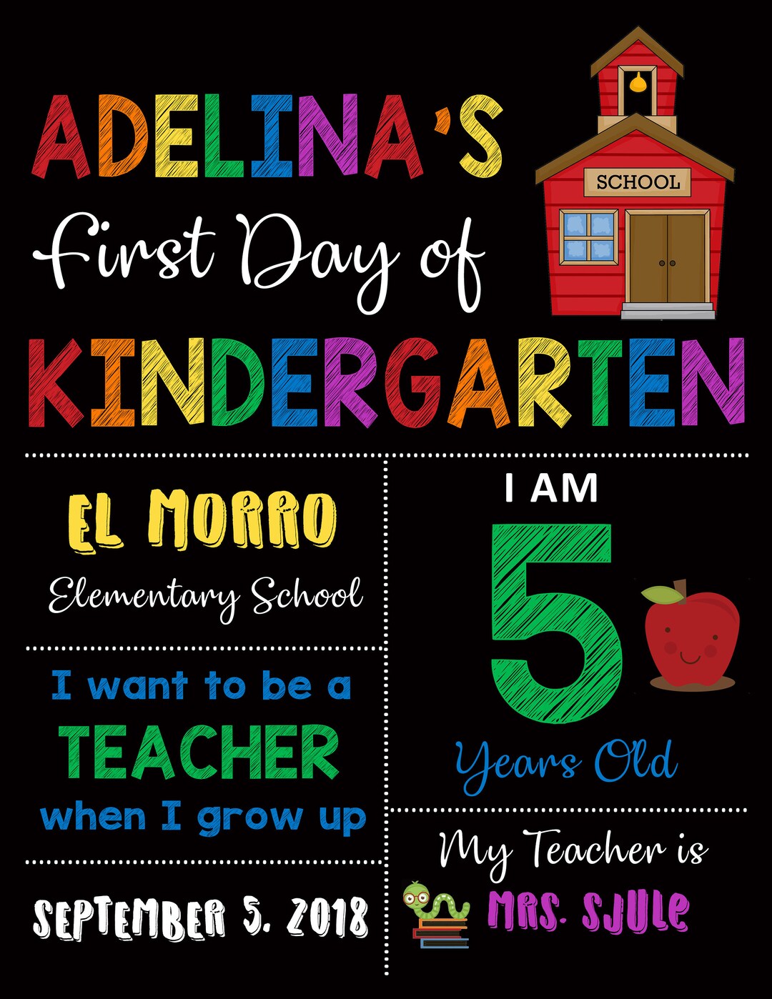 First Day of School Sign, Kindergarten, Back to School, Elementary ...