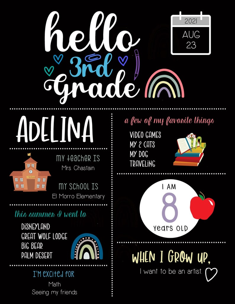 First Day of School Sign, 3rd Grade, Back to School, Elementary School ...