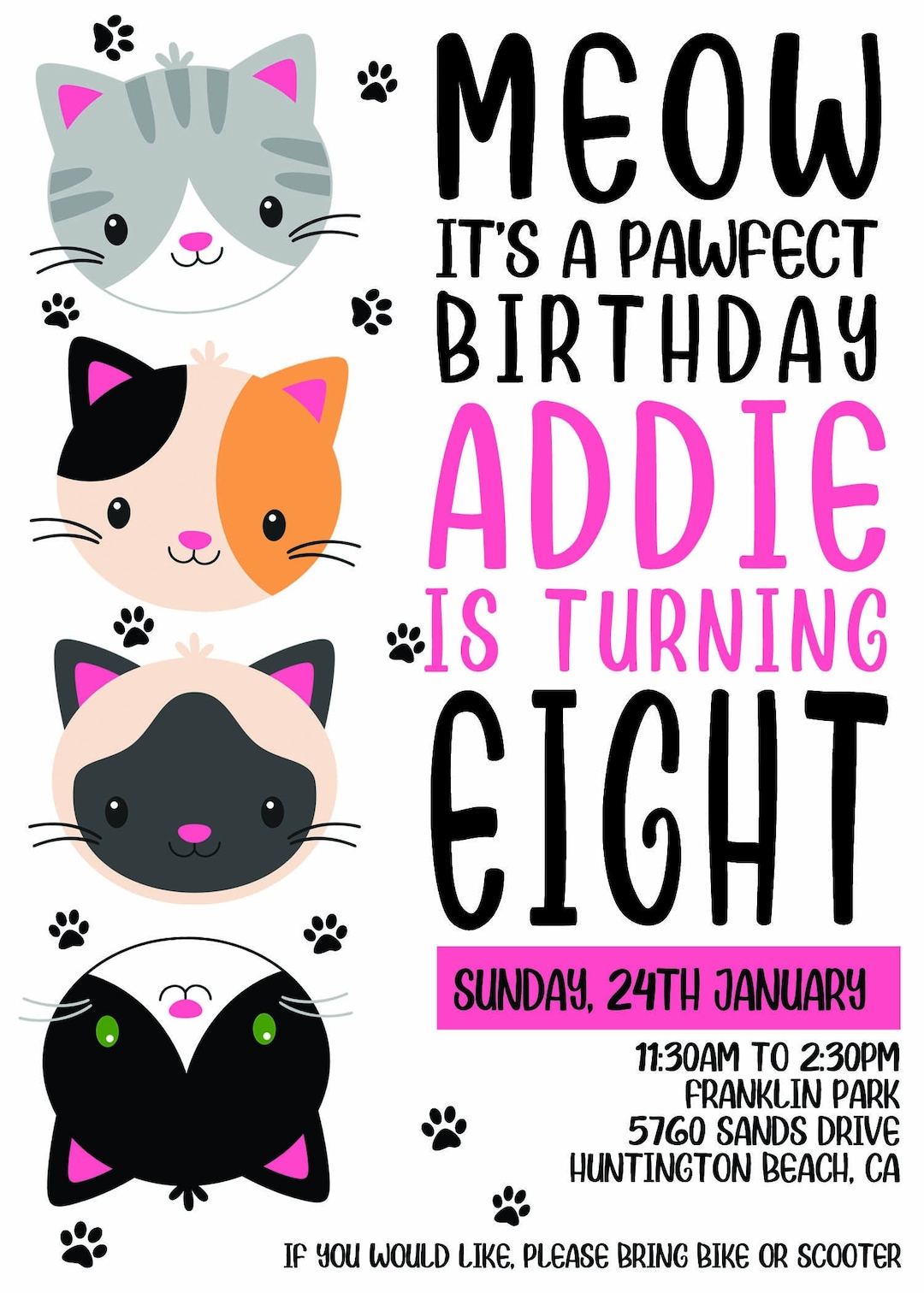 Cat Birthday Invitation, Kitty Birthday Invitation, Cat Birthday Party ...