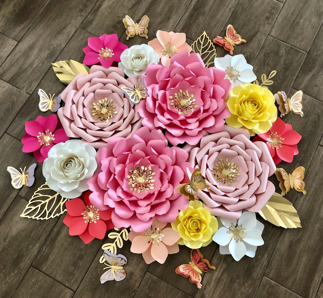 16pc Cardstock Paper Flower Backdrop: Butterfly & Leaf Decor - Etsy