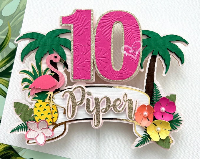 Tropical Flamingo Theme Fondant Cake Topper, Summer Theme Cake Topper ...