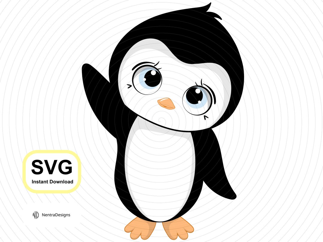 Cute Baby Penguin SVG Looking up and Waving, Instant Digital Download ...