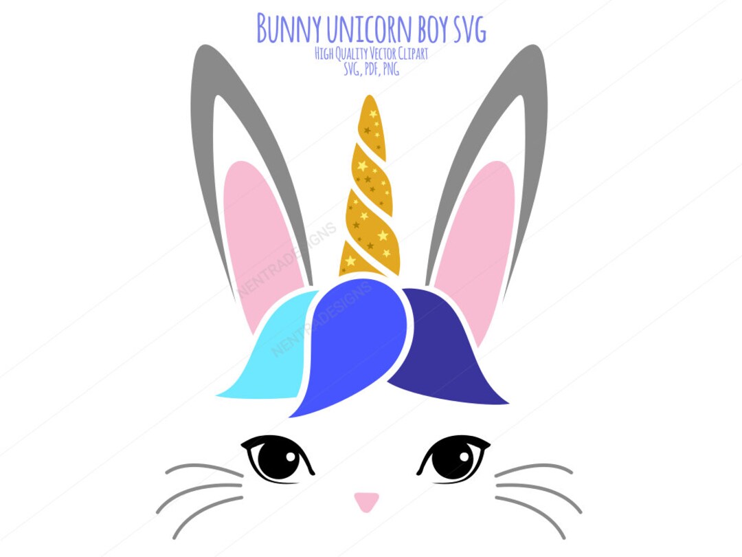 Unicorn Bunny Boy SVG File, Bunnycorn Unibunny Face Head, Easter Png ...