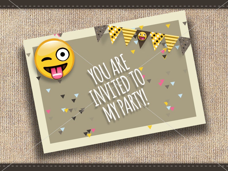 Emoji Party Invitation Thank You & Blank Cards for Invite Inviting ...