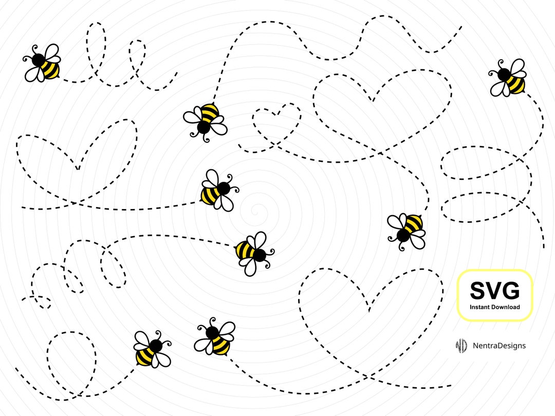 Bee Path Bundle SVG PNG File, Dotted Lines, Dashed Lines, Bumblebee Svg ...