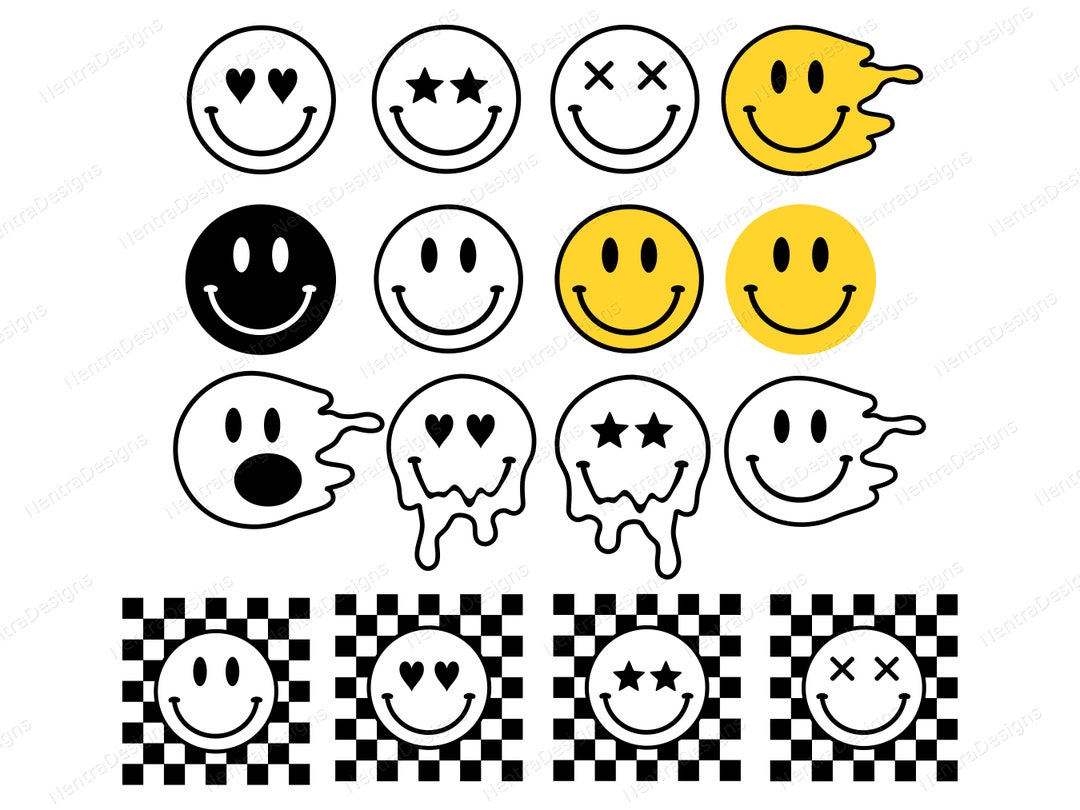 Hippie Smiley Emoji Colored Checkered Monochrome Bundle SVG, Png, Jpeg ...