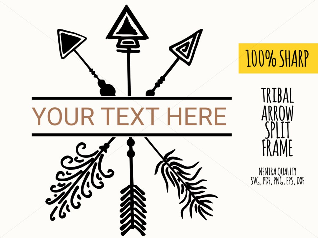 Tribal Arrows Monogram Split Frame SVG Half Arrow Feather Pdf Dxf ...