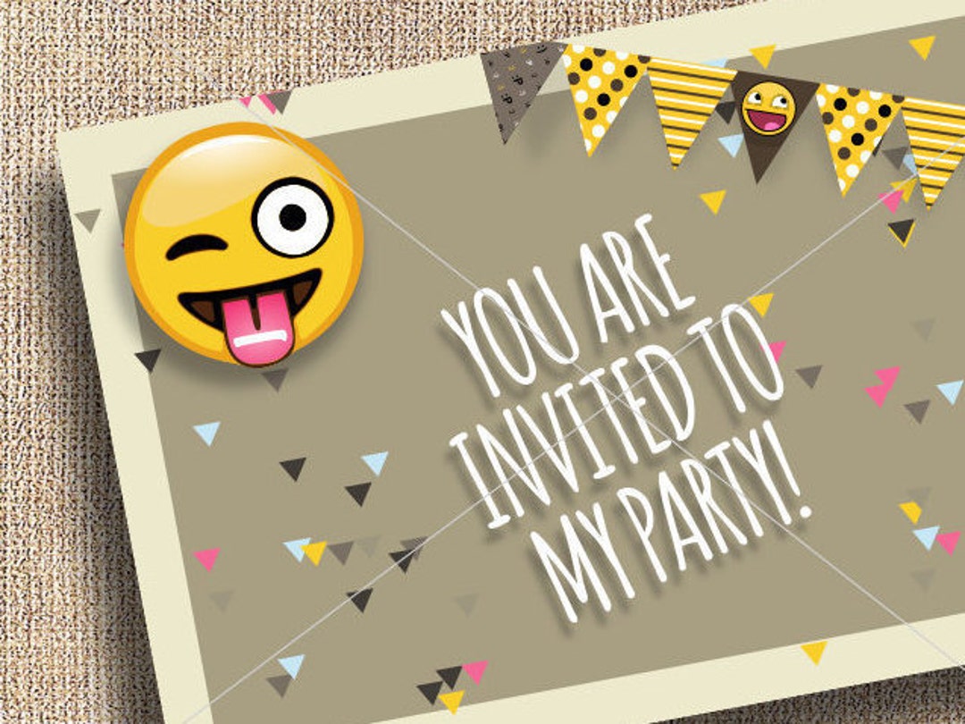 Emoji Party Invitation Thank You & Blank Cards for Invite Inviting ...