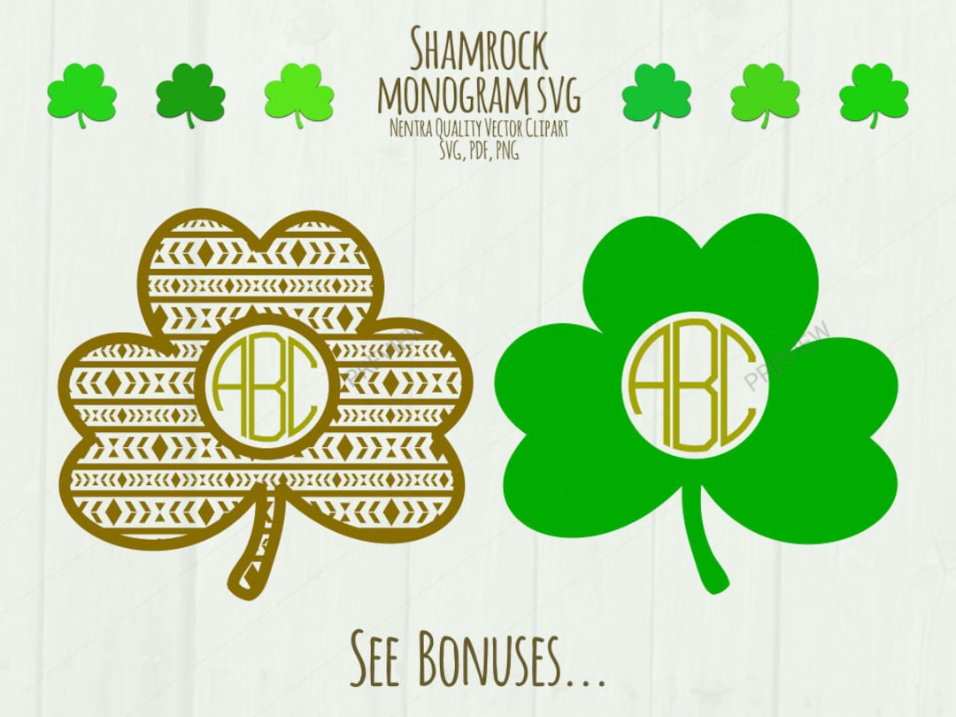 Shamrock Monogram Frame SVG, Circle Lucky Irish Clover Leaf, PNG Pdf ...