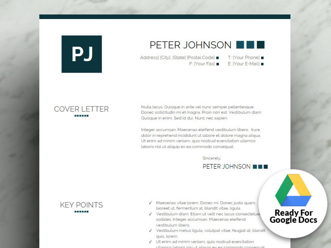 Google Docs Resume Template "blue Edge" W/ Cover Letter Tidy Clean Navy ...