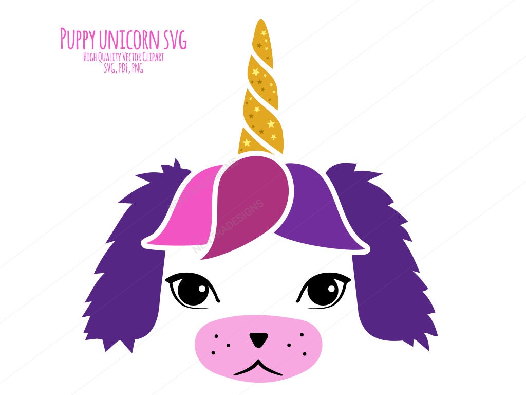 Unicorn Puppy Dog SVG File, Puppycorn Face Head, Png, Pdf, Iron on T ...