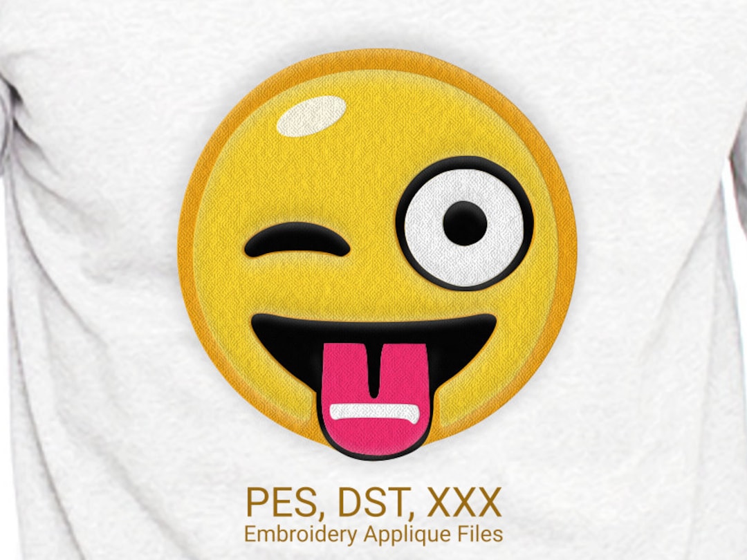 Emoji Full Stitch Applique File, Machine Embroidery Emoticon Crazy Eyes ...
