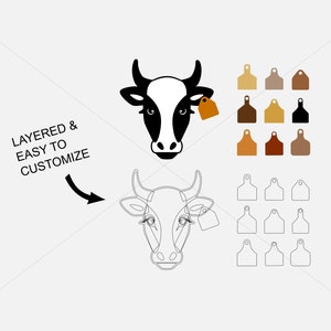 Cow Tags SVG, Layered Cut File, Black and White Cow Eartag Set, Instant ...