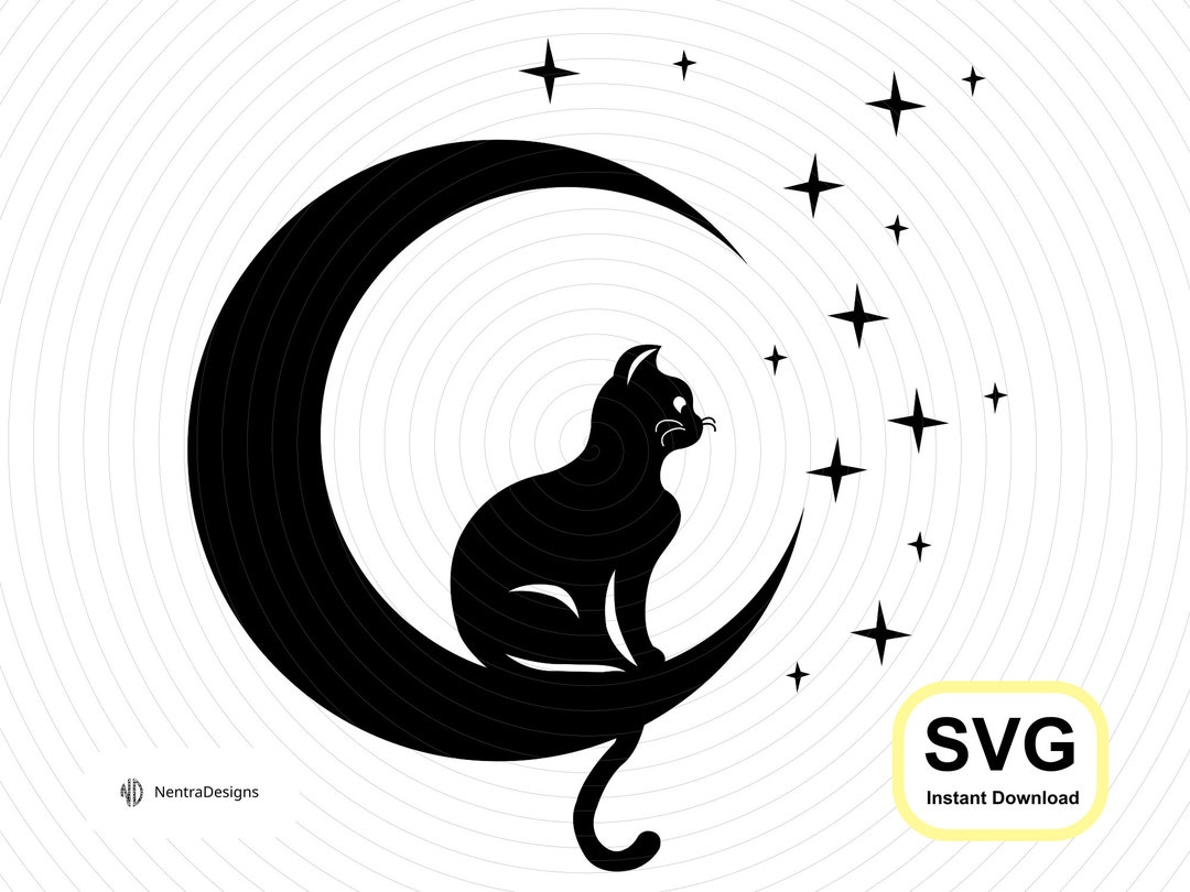 Cat on the Moon SVG, Instant Digital Download, Vector Clip Art Cut File ...