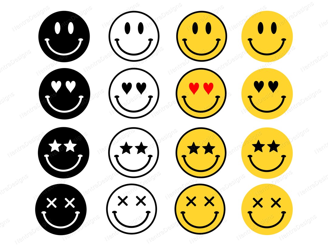 Smiley Face Emoji Colored and Monochrome SVG Bundle SVG, Png, Jpeg, Pdf ...