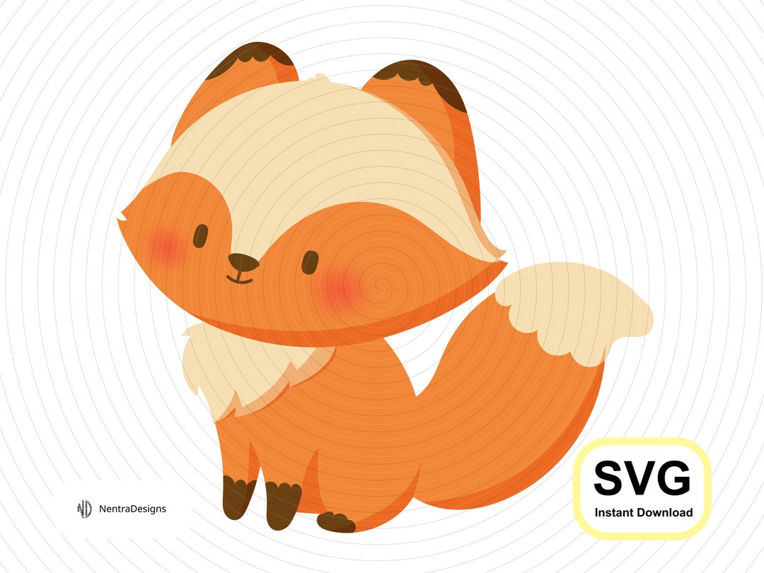 Cute Baby Fox SVG, Sitting and Smiling With Black Eyes, Instant Digital ...