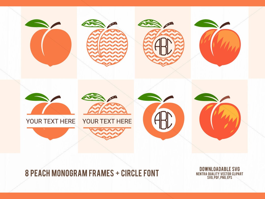 For Moms, Peach Monogram SVG, 8 Peaches Split Frame Circle Border ...
