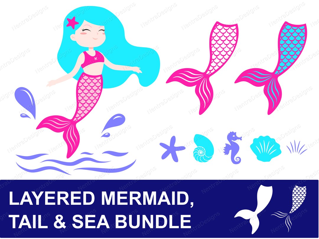 Cute Layered Mermaid Tail Sea Creatures Outline Bundle SVG, Png, Jpeg ...
