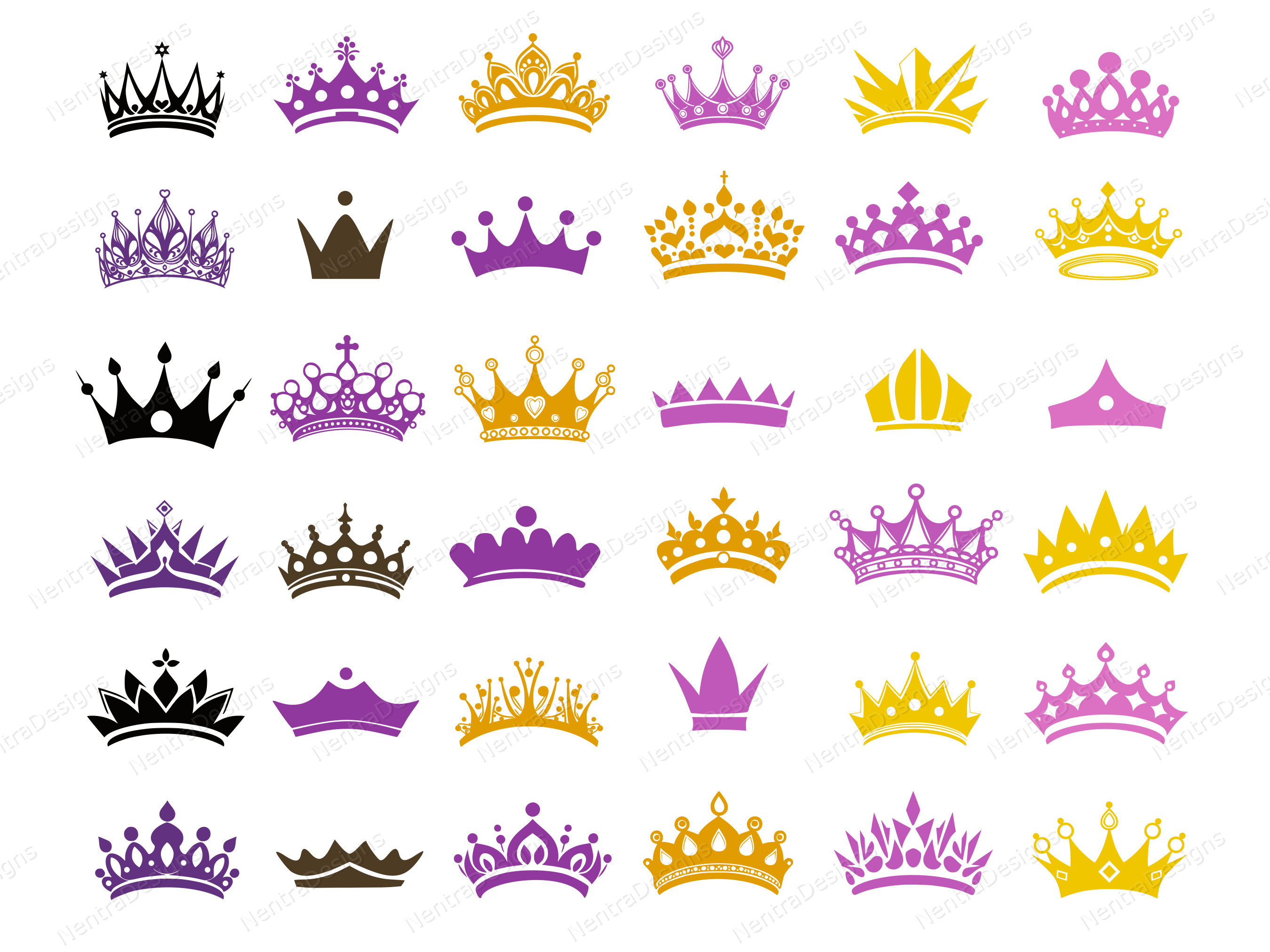Crown Bundle Tiara Princess Royal Queen King Gold Pink SVG, Png, Jpeg ...