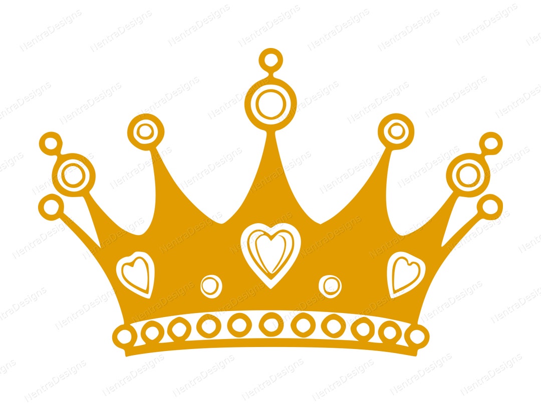 Crown With Hearts and Pearls Hand Drawn Gold Tiara King Queen SVG, Png ...