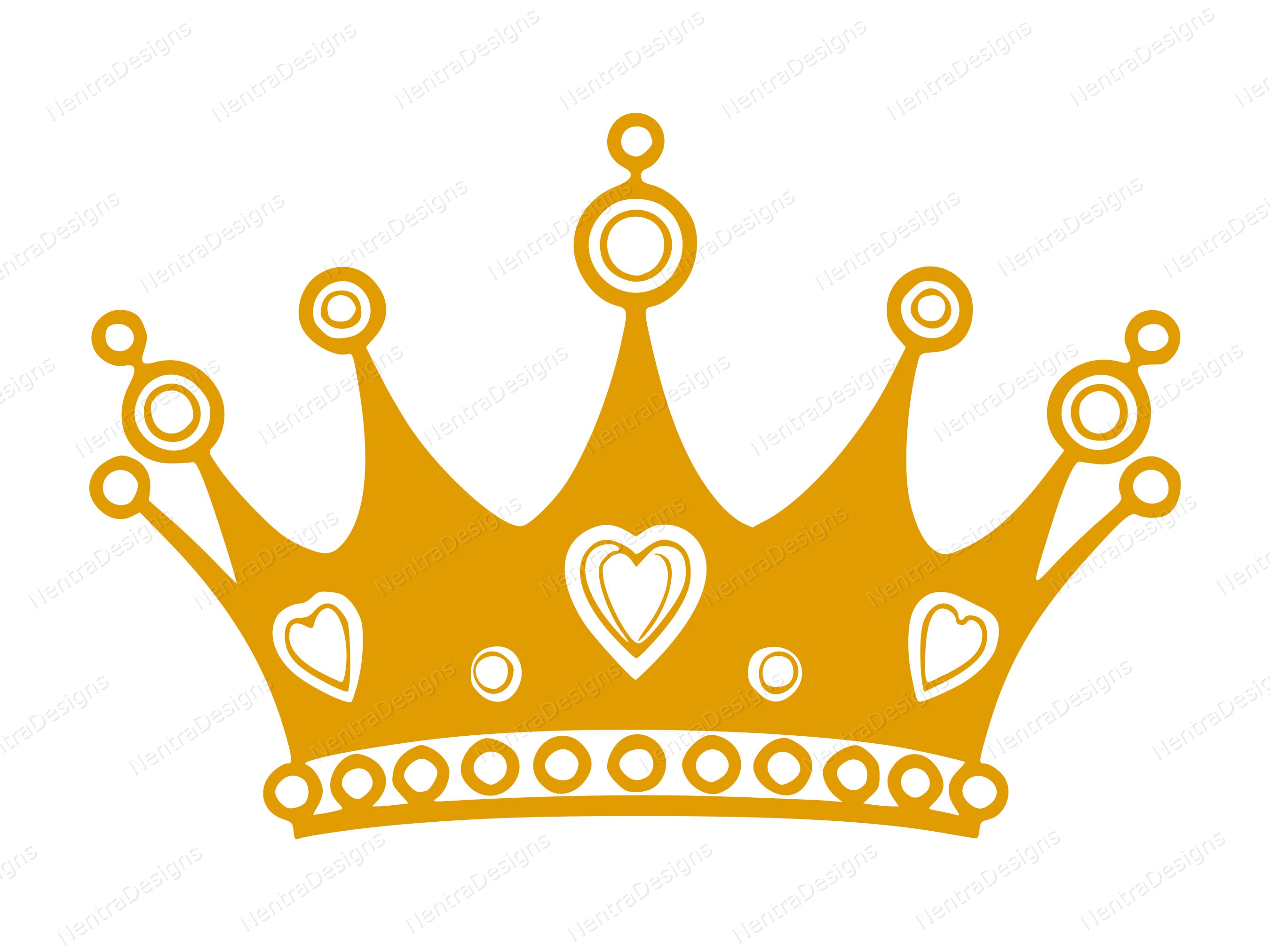 Crown With Hearts and Pearls Hand Drawn Gold Tiara King Queen SVG, Png ...
