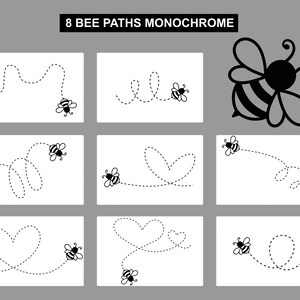 Bee Path Bundle SVG PNG File, Dotted Lines, Dashed Lines, Bumblebee Svg ...