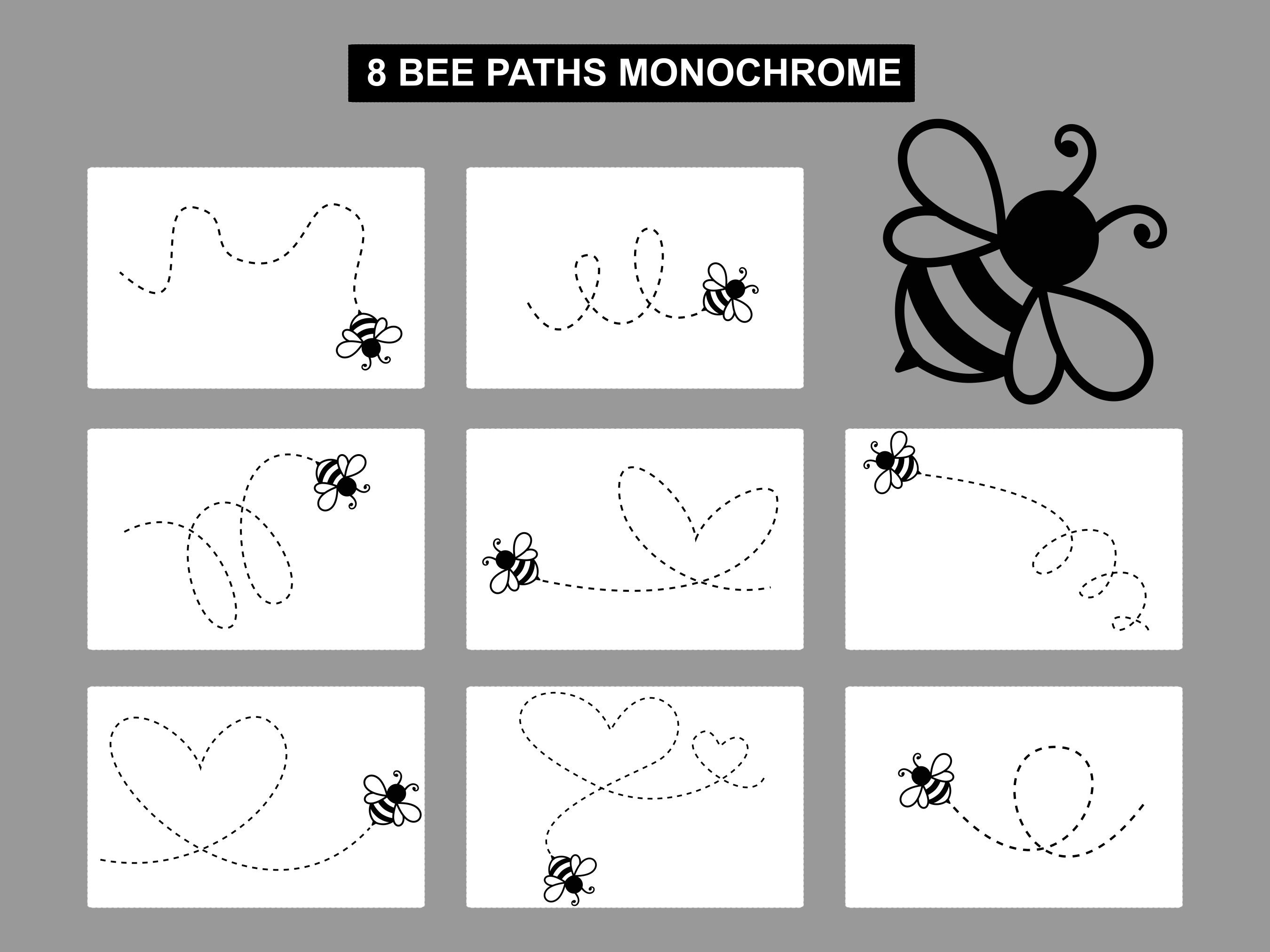 Bee Path Bundle SVG PNG File, Dotted Lines, Dashed Lines, Bumblebee Svg ...