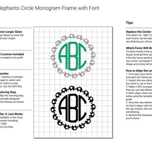 SVG Elephant Lined up Circle Border Ring Clipart, Monogram Frame Clip ...