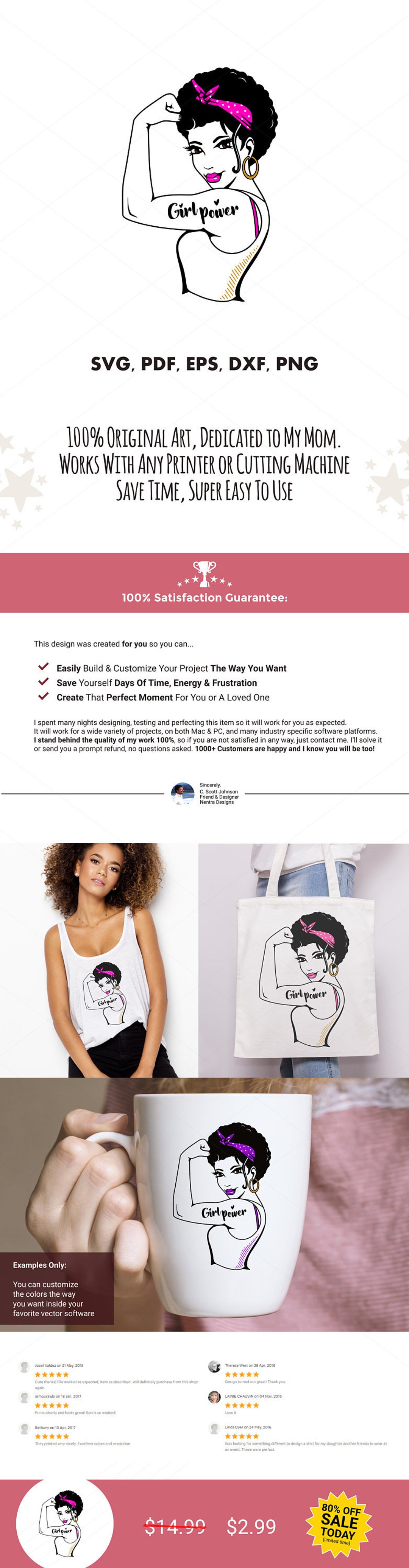 Afro Girl Power, Rosie the Riveter SVG, Black African American Woman ...