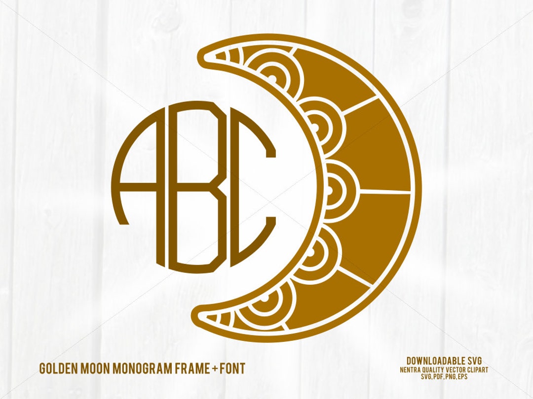 Moon Mandala SVG, Gold Monogram Circle Border Clipart, PNG Pdf Eps Dxf ...