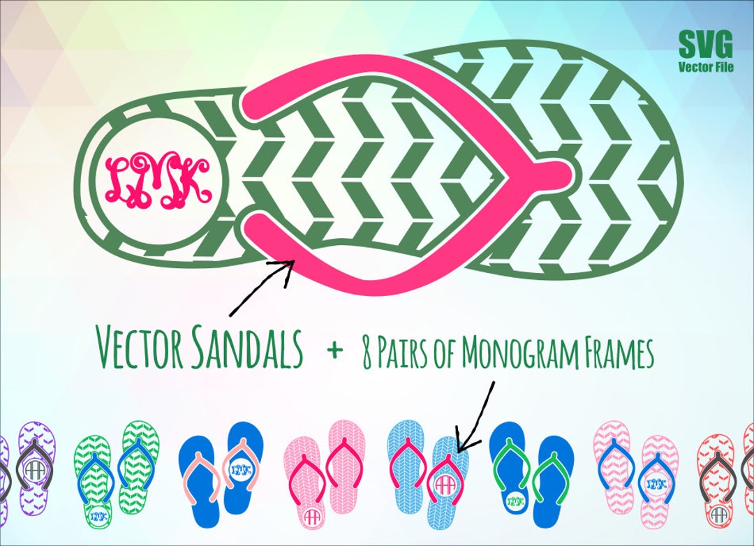 Sandal SVG Flip Flop. Circle Monogram Frames, Chevron Flip Flops ...