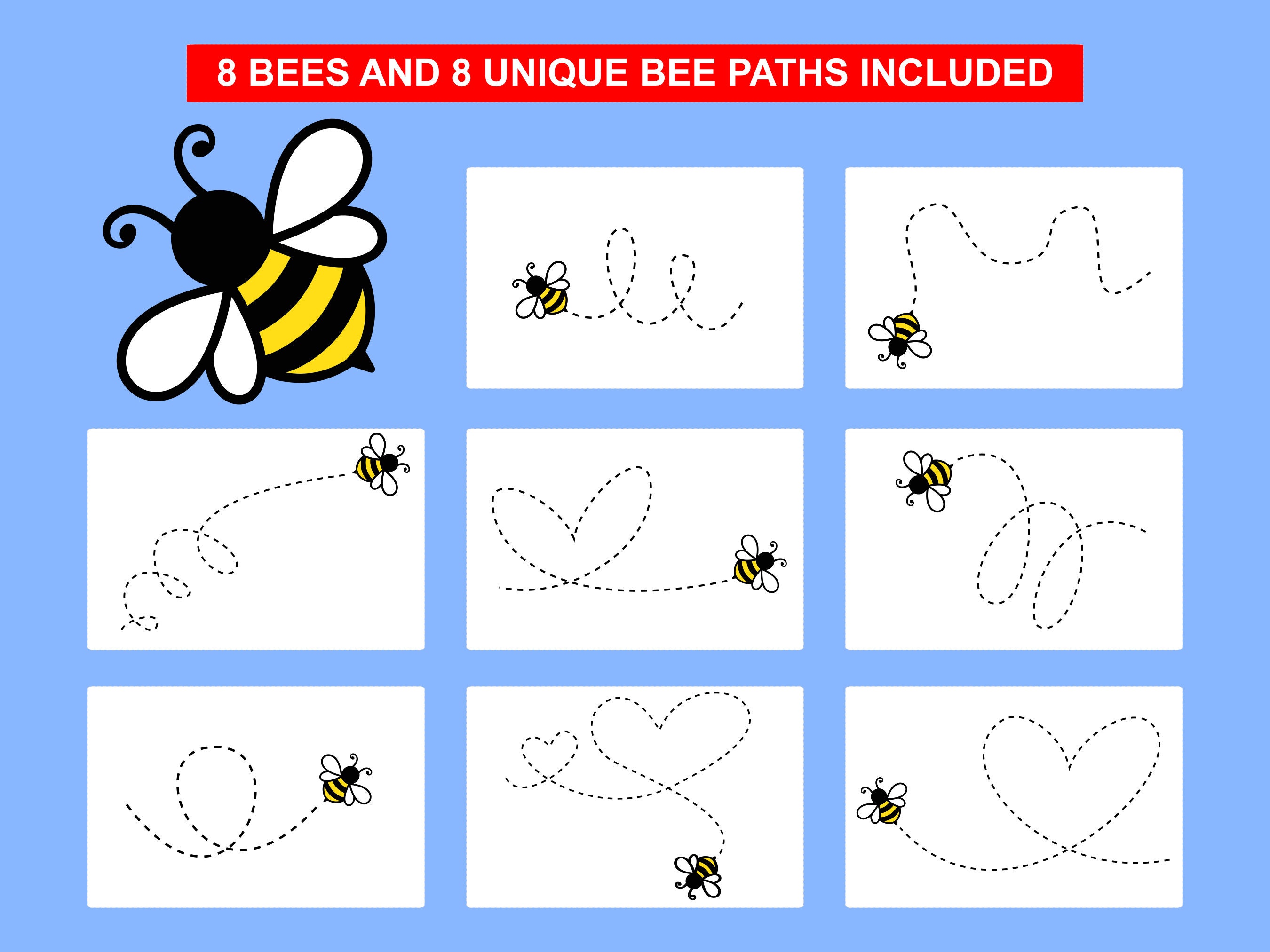 Bee Path Bundle SVG PNG File, Dotted Lines, Dashed Lines, Bumblebee Svg ...