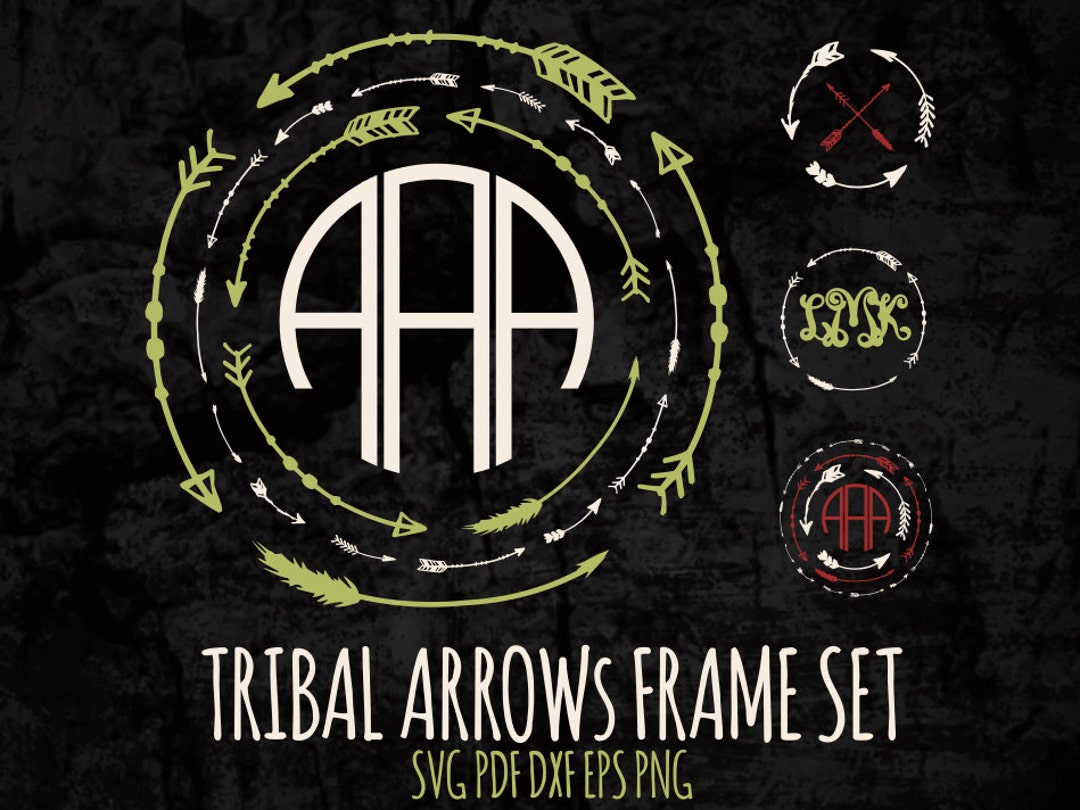Circle Monogram Frames Set, Tribal Arrows Hand Drawn Spears Instantly ...