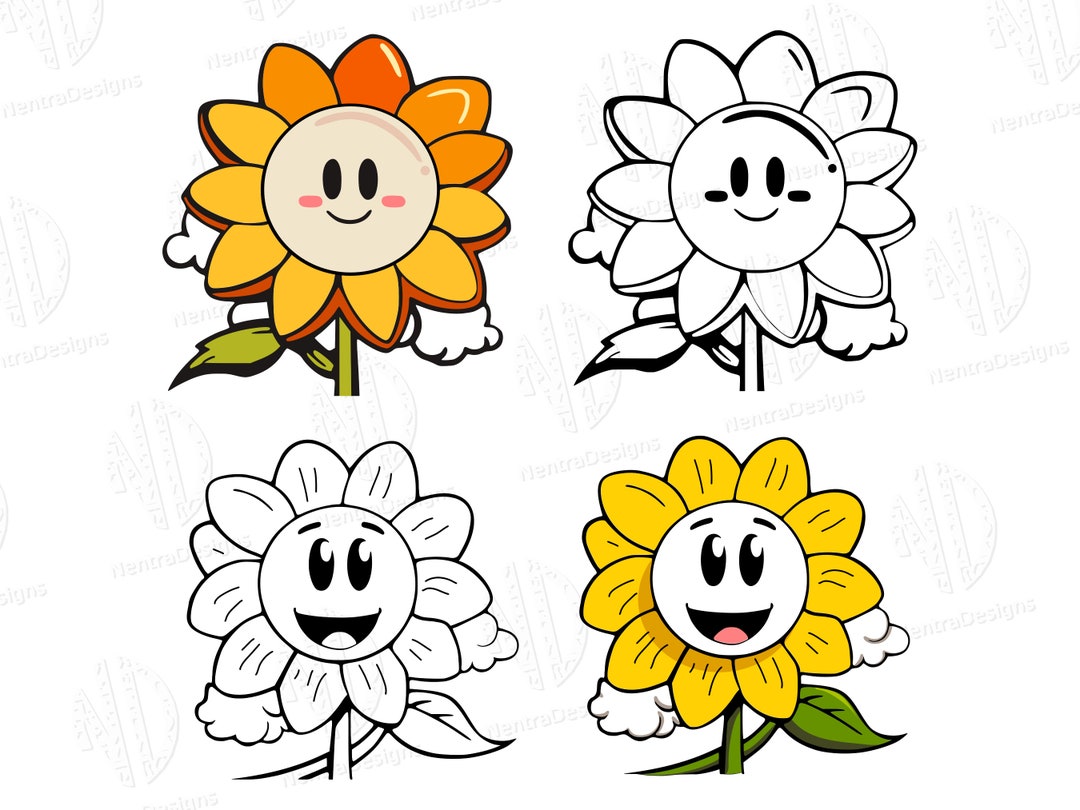 Sunflower Bundle SVG, Cute Happy Face Sunflower, PDF Cut File, Clipart ...