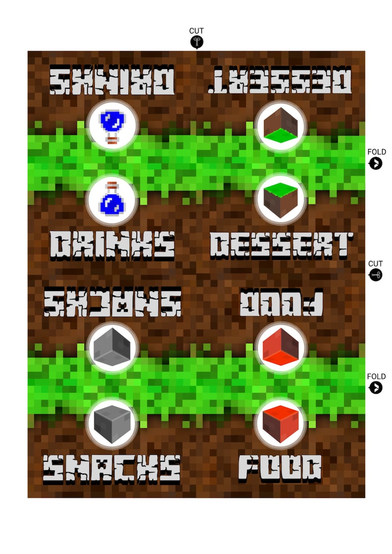 Earth Mining Food Tent Cards, Table Signs for Mine Video Game Inspired ...