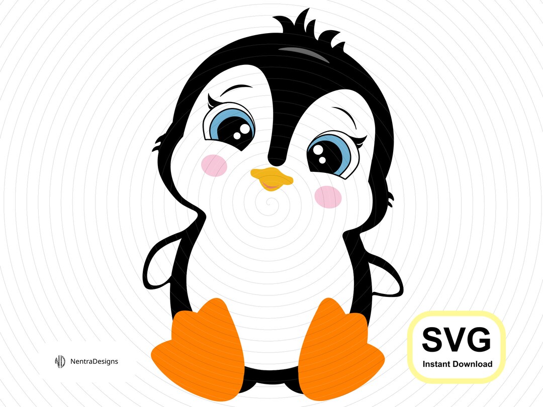 Cute Baby Penguin SVG Sitting Looking With Big Blue Eyes,, Instant ...