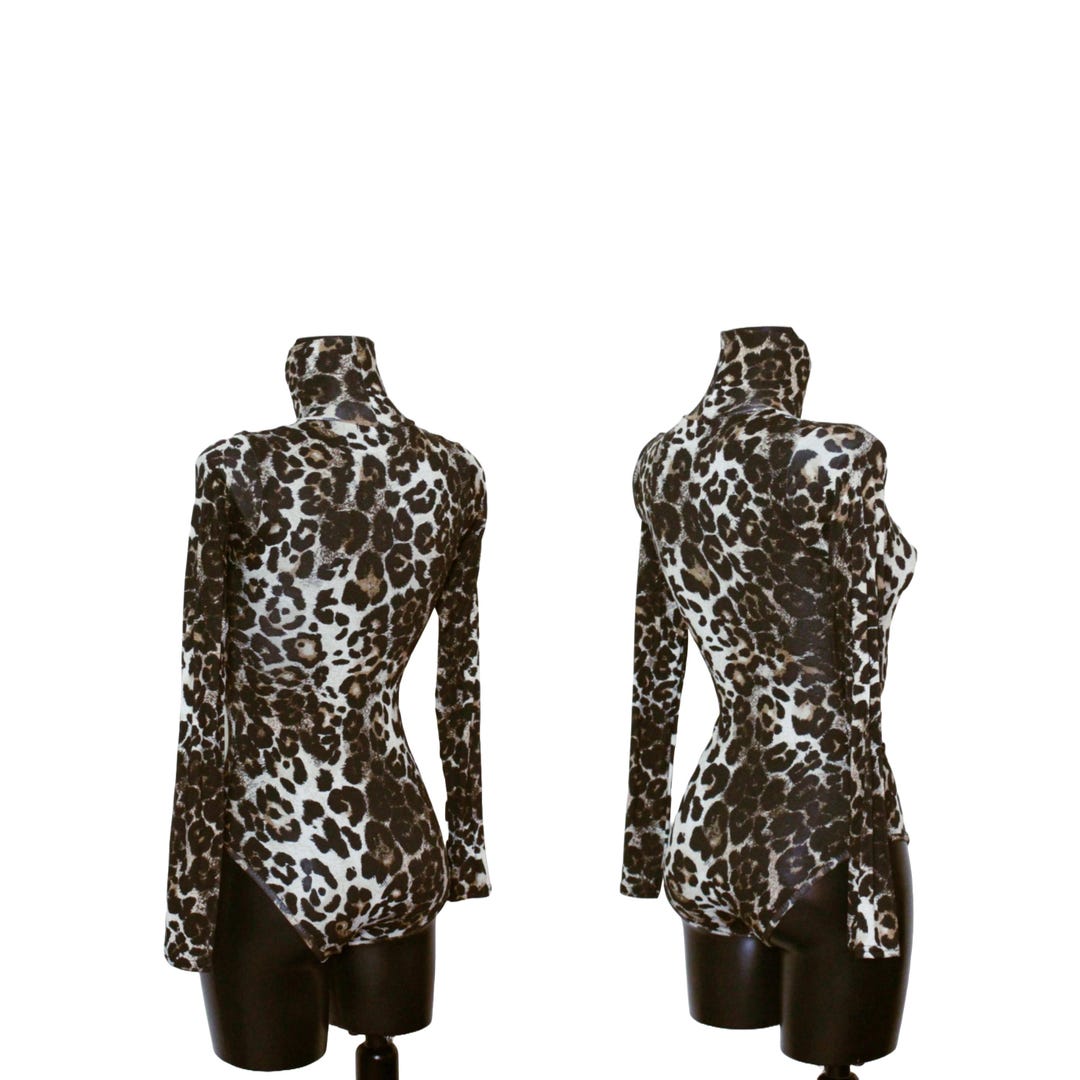 Damen Leotard Body mit Leopardenmuster, Rollkragen, Polo-Ausschnitt ...
