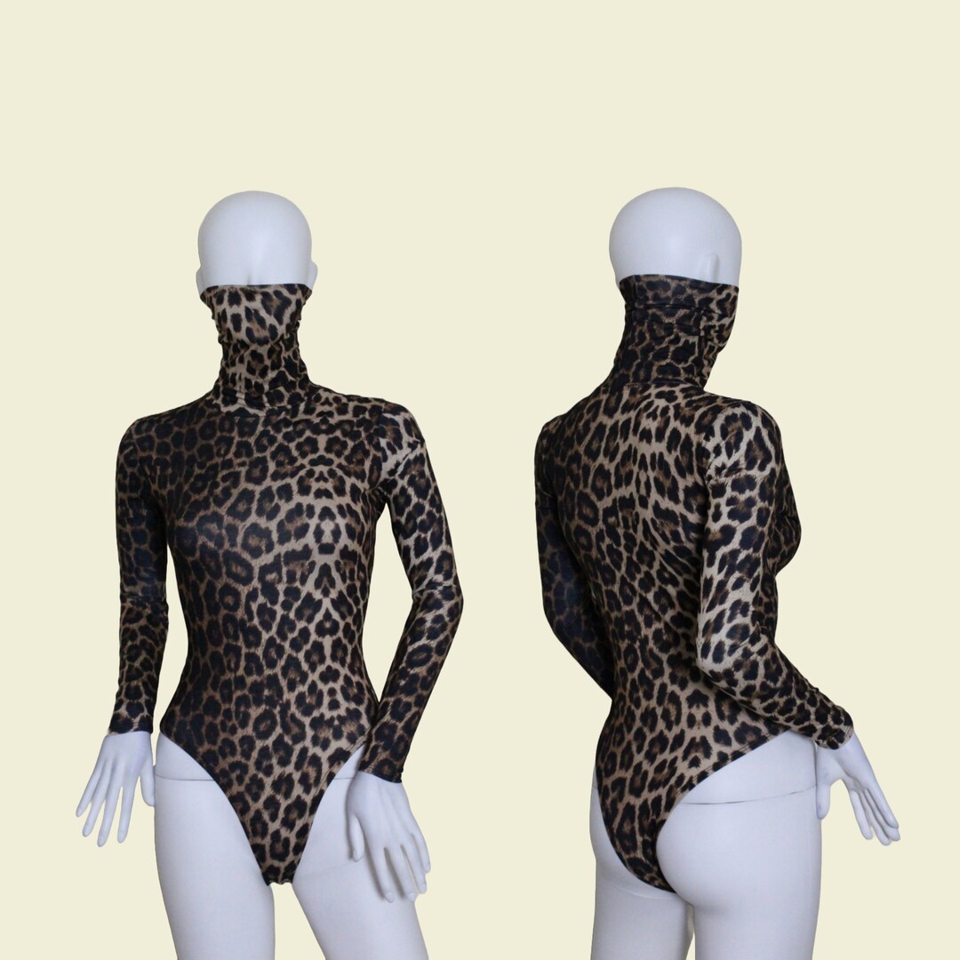 Women's High Neck Leopard Print Polo Neck Bodysuit - Etsy