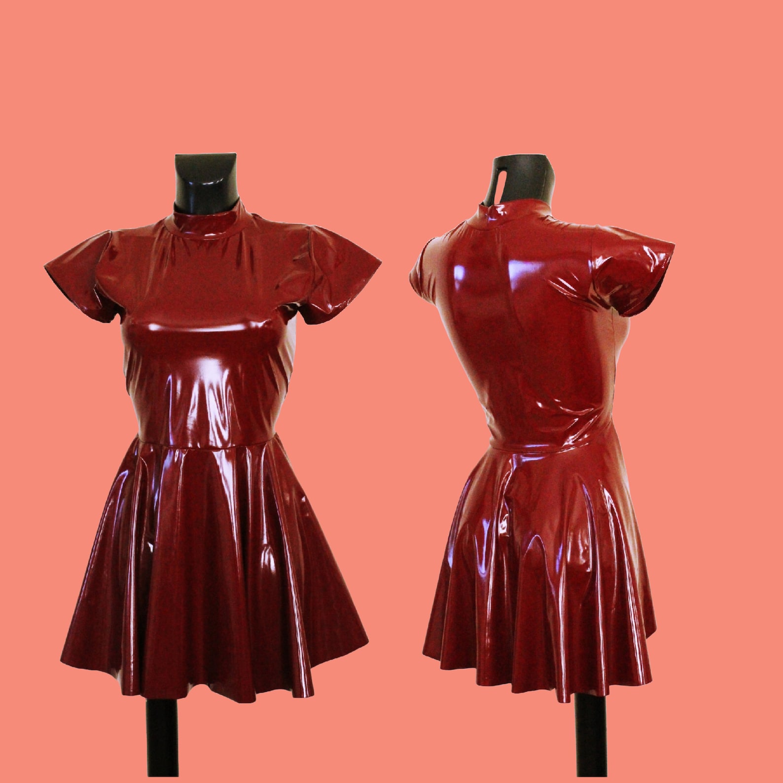 Women's Burgundy Patent PVC Vegan Leather Stretch Baby Doll Bodycon ...