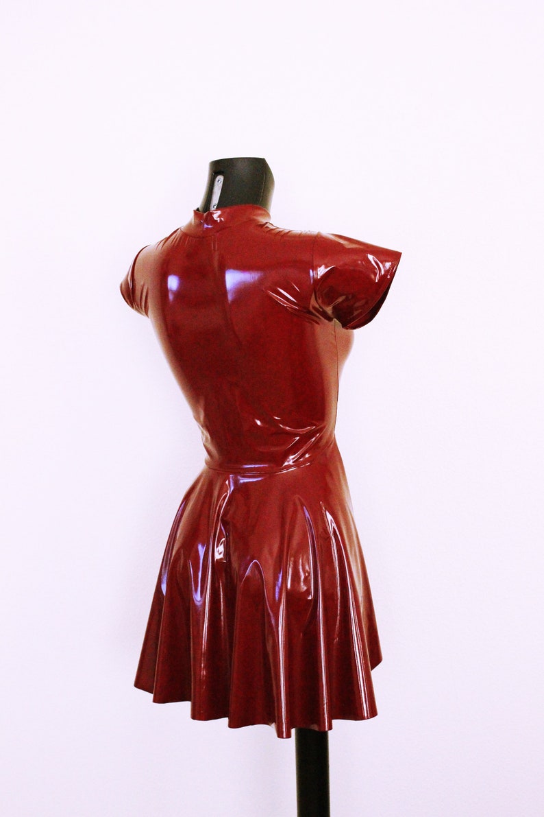 Women's Burgundy Patent PVC Vegan Leather Stretch Baby Doll Bodycon ...