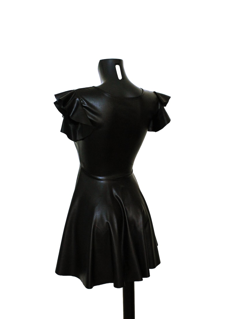 Black Soft Stretch PVC Leatherette Faux Leather Baby Doll Flutter ...