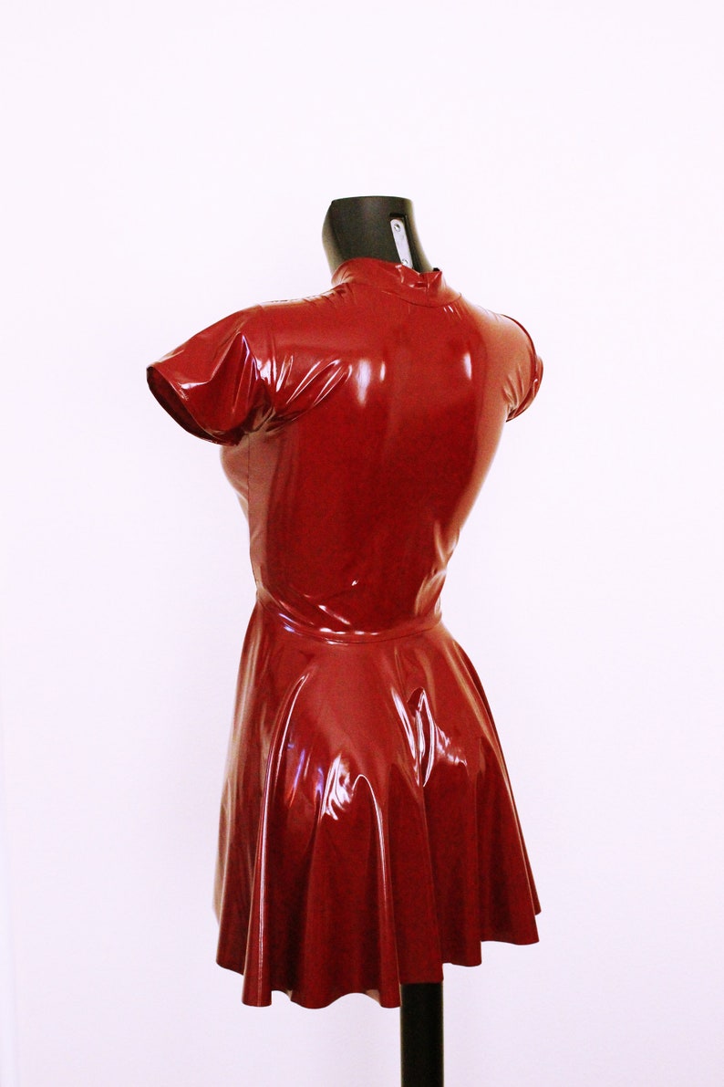 Women's Burgundy Patent PVC Vegan Leather Stretch Baby Doll Bodycon ...