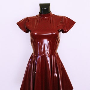 Women's Burgundy Patent PVC Vegan Leather Stretch Baby Doll Bodycon ...