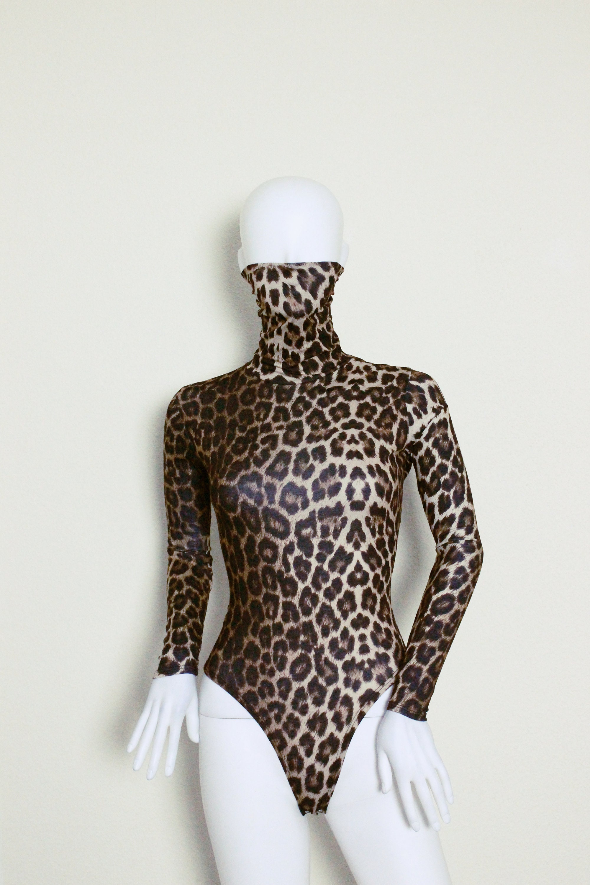 Women's High Neck Leopard Print Polo Neck Bodysuit - Etsy