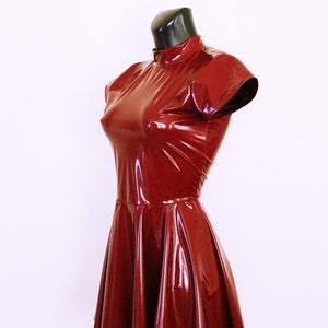 Women's Burgundy Patent PVC Vegan Leather Stretch Baby Doll Bodycon ...