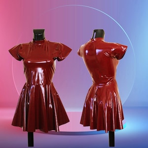 Women's Burgundy Patent PVC Vegan Leather Stretch Baby Doll Bodycon ...